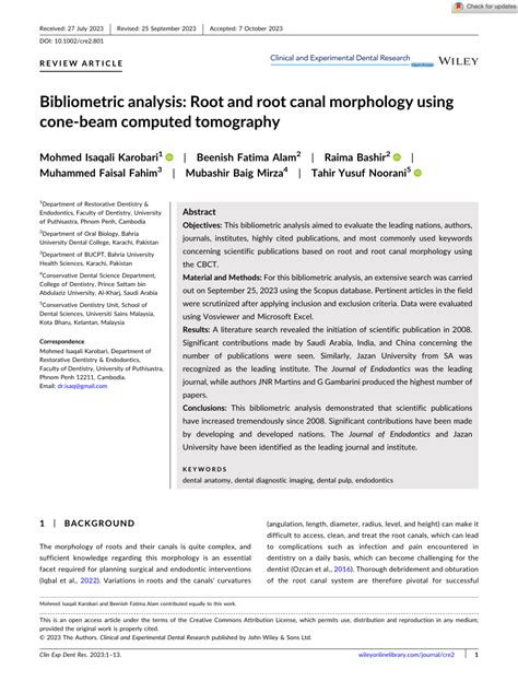 Pdf Bibliometric Analysis Root And Root Canal Morphology Using Cone