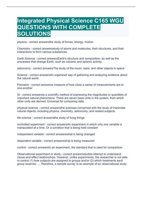Integrated Physical Science C WGU QUESTIONS WITH COMPLETE SOLUTIONS WGU C Stuvia US