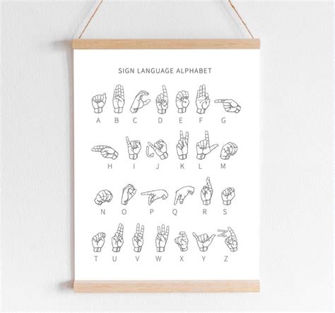 American Sign Language Poster Educational Printable ASL Alphabet Neutral Classroom Wall Art