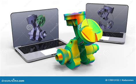 3d Rendering Two Piston Engine Finite Element Analysis Stock