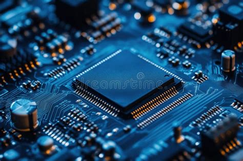 A Close Up Reveals A Microprocessor Surrounded By Gears On A Vibrant Electronic Circuit Board