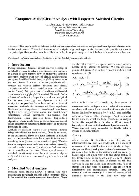 Pdf Computer Aided Circuit Analysis With Respect To Switched Circuits