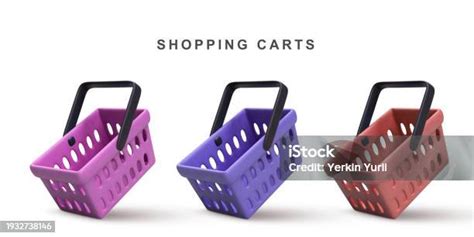 흰색 배경에 고립된 쇼핑 카트 세트입니다 벡터 일러스트 레이 션입니다 3차원 형태에 대한 스톡 벡터 아트 및 기타 이미지 3차원 형태 가방 고객 Istock