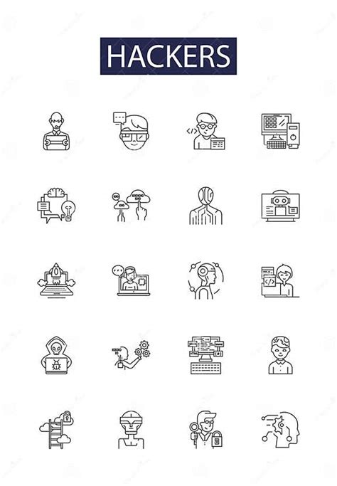 Hacker Linien Vektor Symbole Und Zeichen Internet Computer Datensicherheitsvirus Cyberhacking