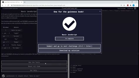 Basic Javascript 73111 Golf Code Freecodecamp Youtube