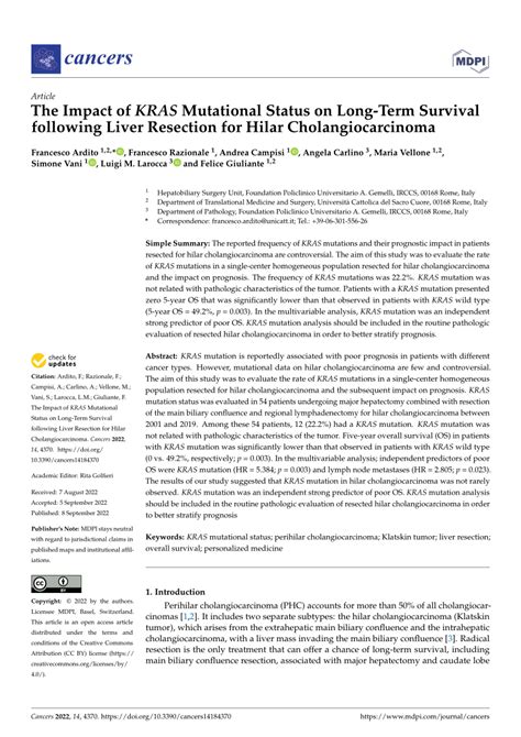 Pdf The Impact Of Kras Mutational Status On Long Term Survival Following Liver Resection For