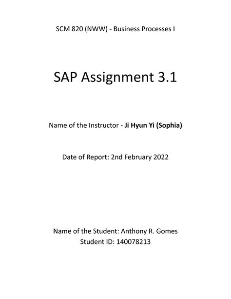 SAP Assignment SAP HANA Introduction SCM NWW Business Processes I SAP Assignment