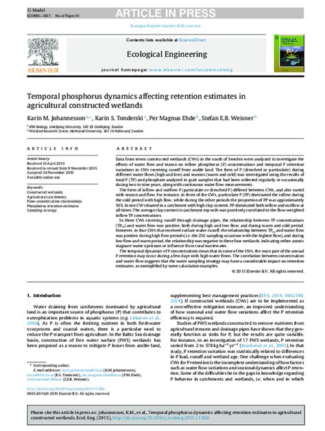 Pdf Temporal Phosphorus Dynamics Affecting Retention Estimates In