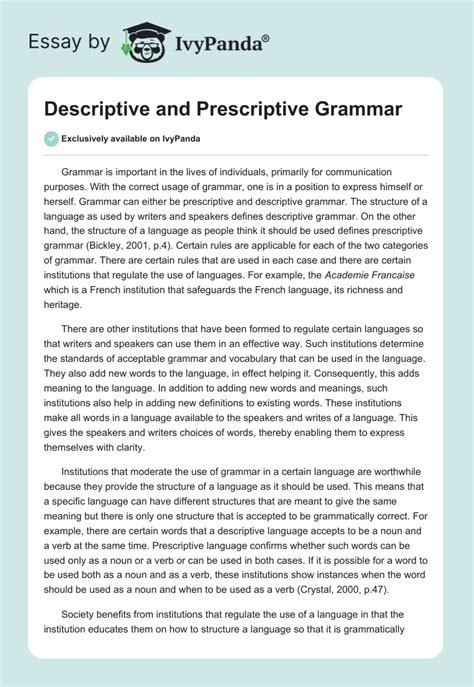 Descriptive And Prescriptive Grammar 562 Words Essay Example