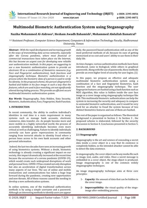 Pdf Multimodal Biometric Authentication System Using Steganography