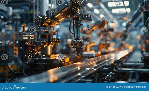 Cyborg Control Robot Assembly Line In Car Factory Stock Image Image