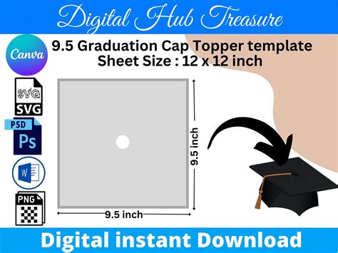 Graduation Cap Topper Template 9 5 X 9 5 In Canva Svg Psd Png