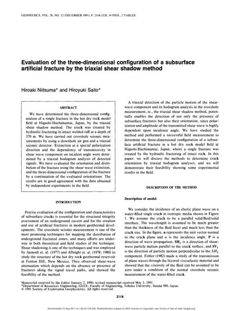 Pdf Evaluation Of The Three Dimensional Configuration Of A Subsurface Artificial Fracture By