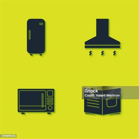 냉장고 요리 책 전자 레인지 및 주방 추출기 팬 아이콘을 설정합니다 벡터 가정 생활에 대한 스톡 벡터 아트 및 기타 이미지 가정 생활 가정 주방 가정의 방 Istock