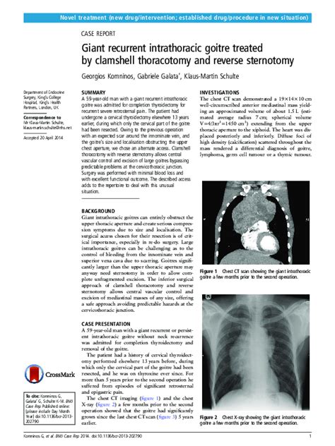 Pdf Giant Recurrent Intrathoracic Goitre Treated By Clamshell Thoracotomy And Reverse