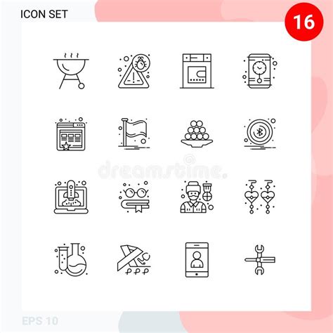 User Interface Pack Of 16 Basic Outlines Of Place Flag Clock Country Website Stock Vector