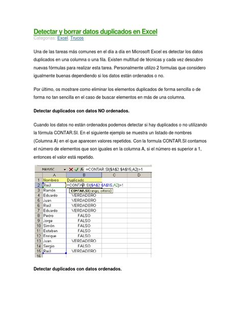 Detectar Y Borrar Datos Duplicados En Excel Pdf Microsoft Excel