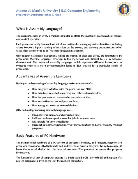 Compro 1 Assembly Programming Tutorial Prepared By Dominique