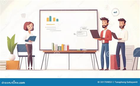 A Woman Presents Data On A Whiteboard To Two Men Using Laptops