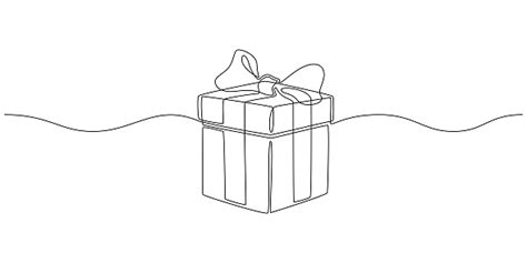 크리스마스 선물 상자의 연속 선 그리기 1개 선물 놀라움과 축제 선물은 리본과 나비 아이콘을 심플한 선형 스타일로 포장 편집 가능한 획 낙서 개요 벡터 일러스트 레이 션