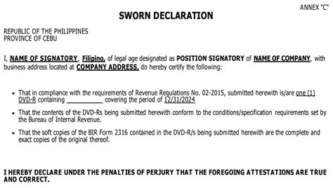 Download BIR Annex C Sworn Declaration Word Format