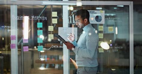 Business Tablet Or Glass With Man Strategy Or Creative With Progress Or Thinking With Research