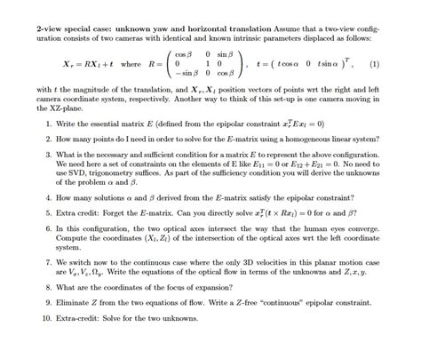 Solved 2 View Special Case Unknown Yaw And Horizontal