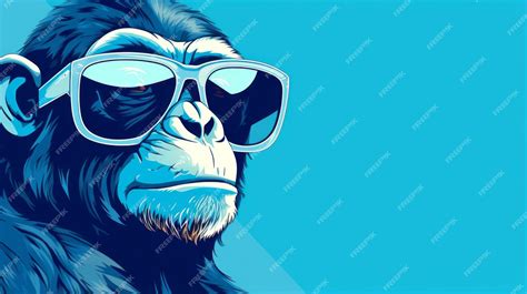 Premium Photo Retro Glamor Chimpanzee Wearing Sunglasses On Blue
