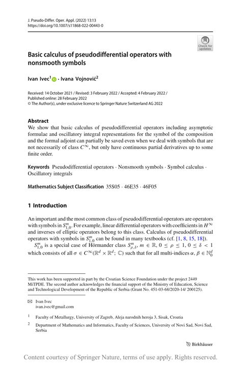Basic Calculus Of Pseudodifferential Operators With Nonsmooth Symbols Request PDF