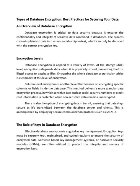 Types Of Database Encryption Pdf Encryption Key Cryptography