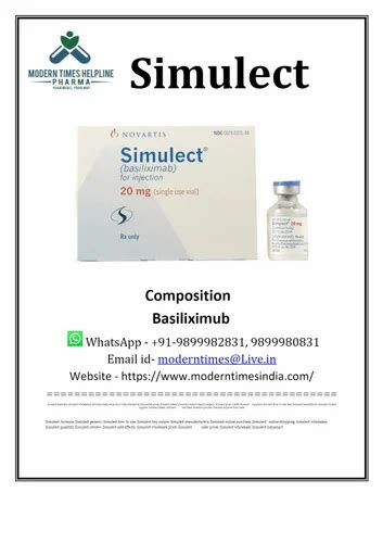 Simulect 20 Mg Injection At Best Price In New Delhi By Modern Times