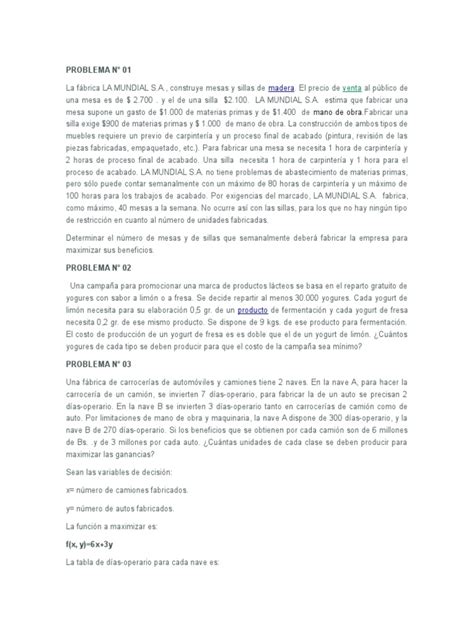 Problemas De Programacion Lineal Pdf Yogur Business