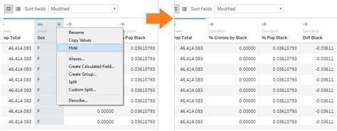 Tableau Module Creating Hiding Columns