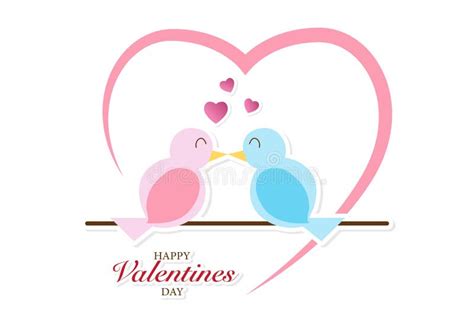 Kus Van Vogels Op Bomen Romantische Kaart Voor De Dag Van Valentine S Vector Illustratie