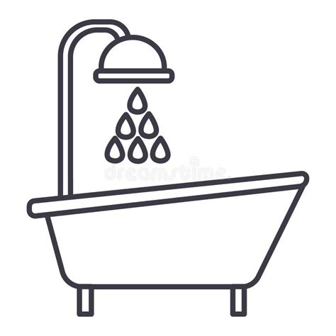 Bathtub Shower Vector Line Icon Sign Illustration On Background Editable Strokes Stock Vector
