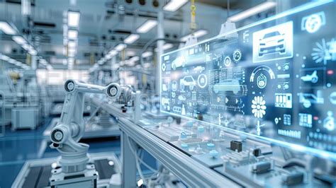 A Futuristic Assembly Line With Robotic Arms And A Conveyor Belt Building Cars In A Modern