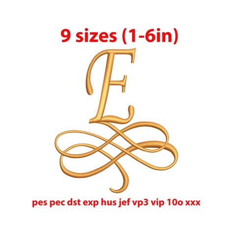 Elegant Monogram Letter E Embroidery Font Design File Wedding