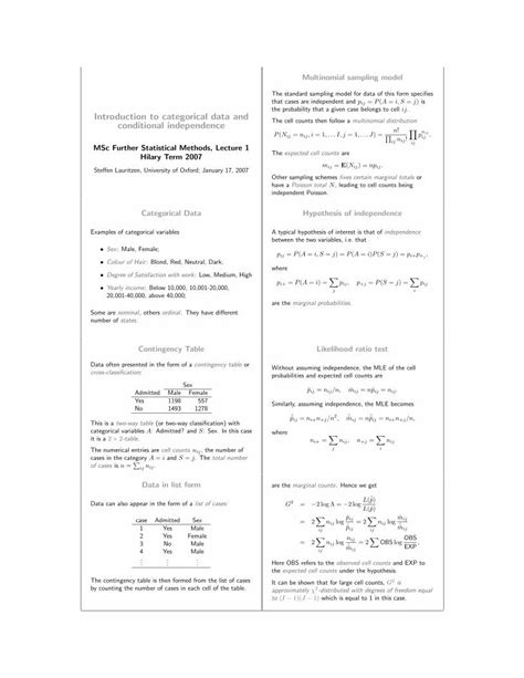 Pdf Introduction To Categorical Data And Conditional Independence