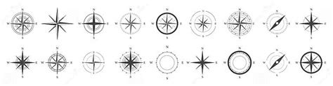 Compass Icons Set Of Vector Simple Compass Symbols Stock Vector