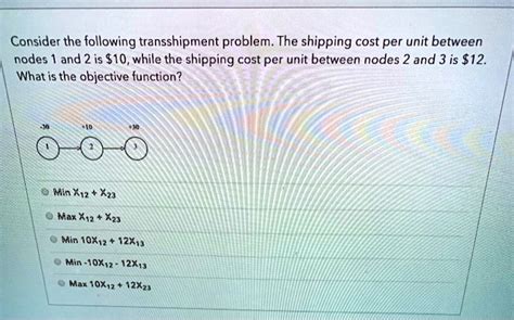 Consider The Following Transshipment Problem The Shipping Cost Per Unit Between Nodes 1 And 2