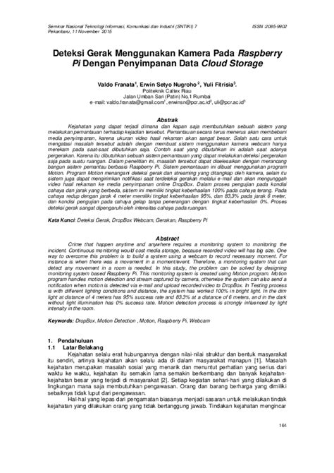 Pdf Deteksi Gerak Menggunakan Kamera Pada Raspberry Pi Dengan Penyimpanan Data Cloud Storage