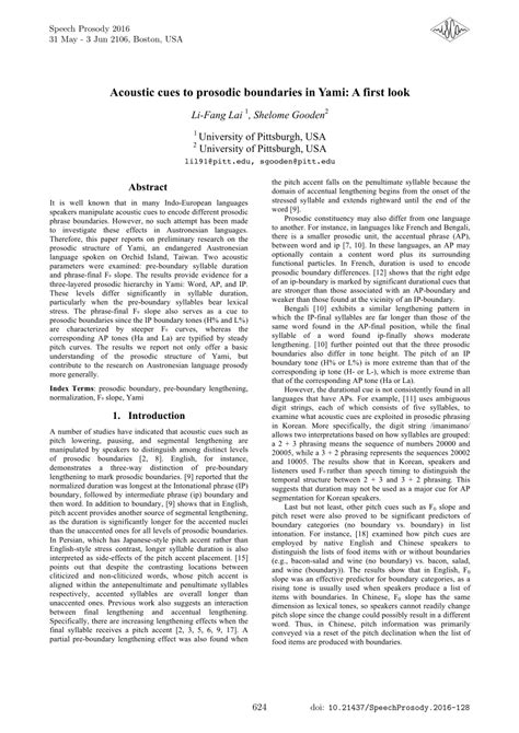 Pdf Acoustic Cues To Prosodic Boundaries In Yami A First Look
