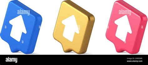 Arrow Up Button Directional Pointer Cyberspace Cursor 3d Realistic Speech Bubble Blue Gold And