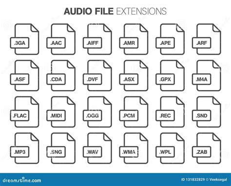 Flat Style Icon Set Audio Song Voice Recording File Type Extencion Document Format Stock