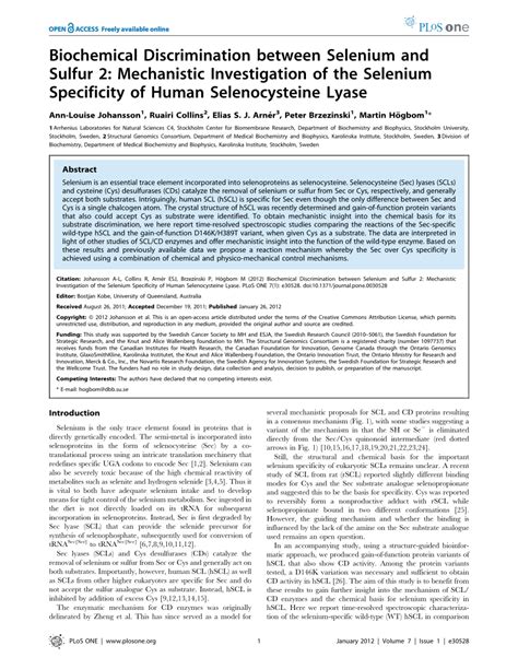 Pdf Biochemical Discrimination Between Selenium And Sulfur 2