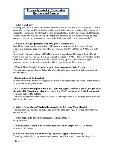 Frequently Asked Vlsi Interview Questions And Answers Pdf Mosfet Cmos