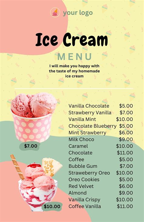 Vintage Ice Cream Truck Menu