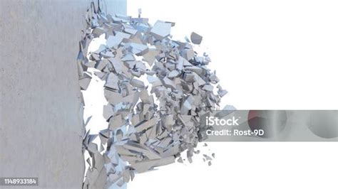 콘크리트 벽은 작은 조각의 수천에 경사 금이 지구 추상적인 배경입니다 폭발 파괴 깨진 콘크리트 벽 흰색 배경에 고립 3d 렌더링 찢어진 조각에 대한 스톡 사진 및 기타