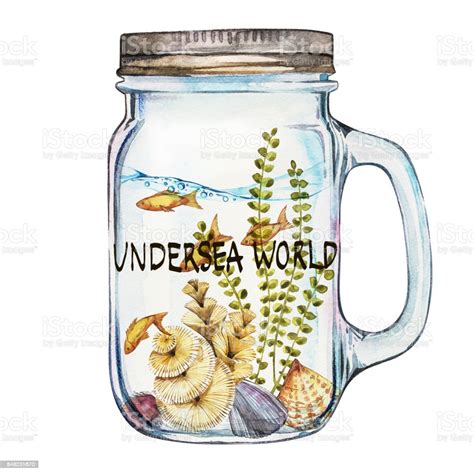 단어해저 세계입니다 해양 생활 풍경바다와 다른 주민 수 중 세계와 Isoleted 텀블러 포스터 티셔츠 수족관 개념 레이블 웹 사이트 엽서 개체 그룹에 대한 스톡 벡터 아트