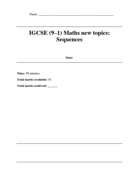 Igcse 9 1 Maths New To Spec Questions Sequences Pdf Summation